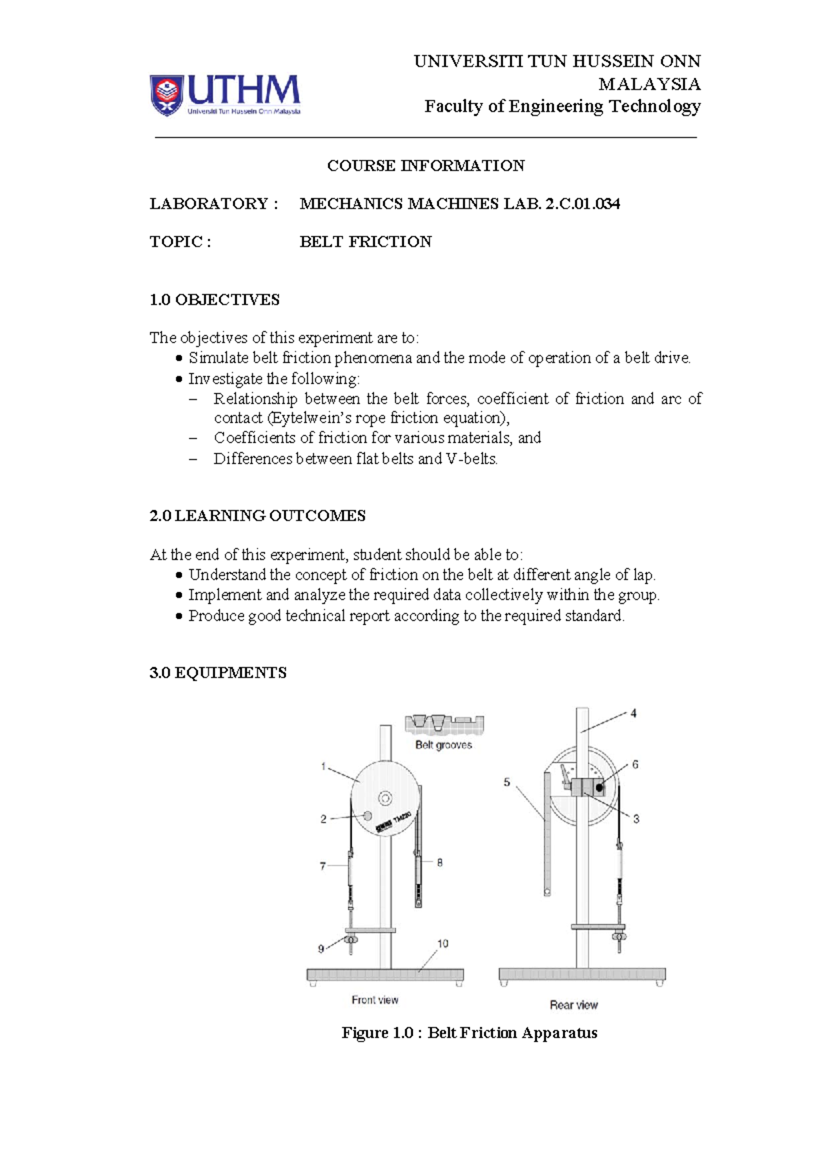 Belt Friction Lab Report for Mechanics Machines Lab 2.C.01 - Studocu