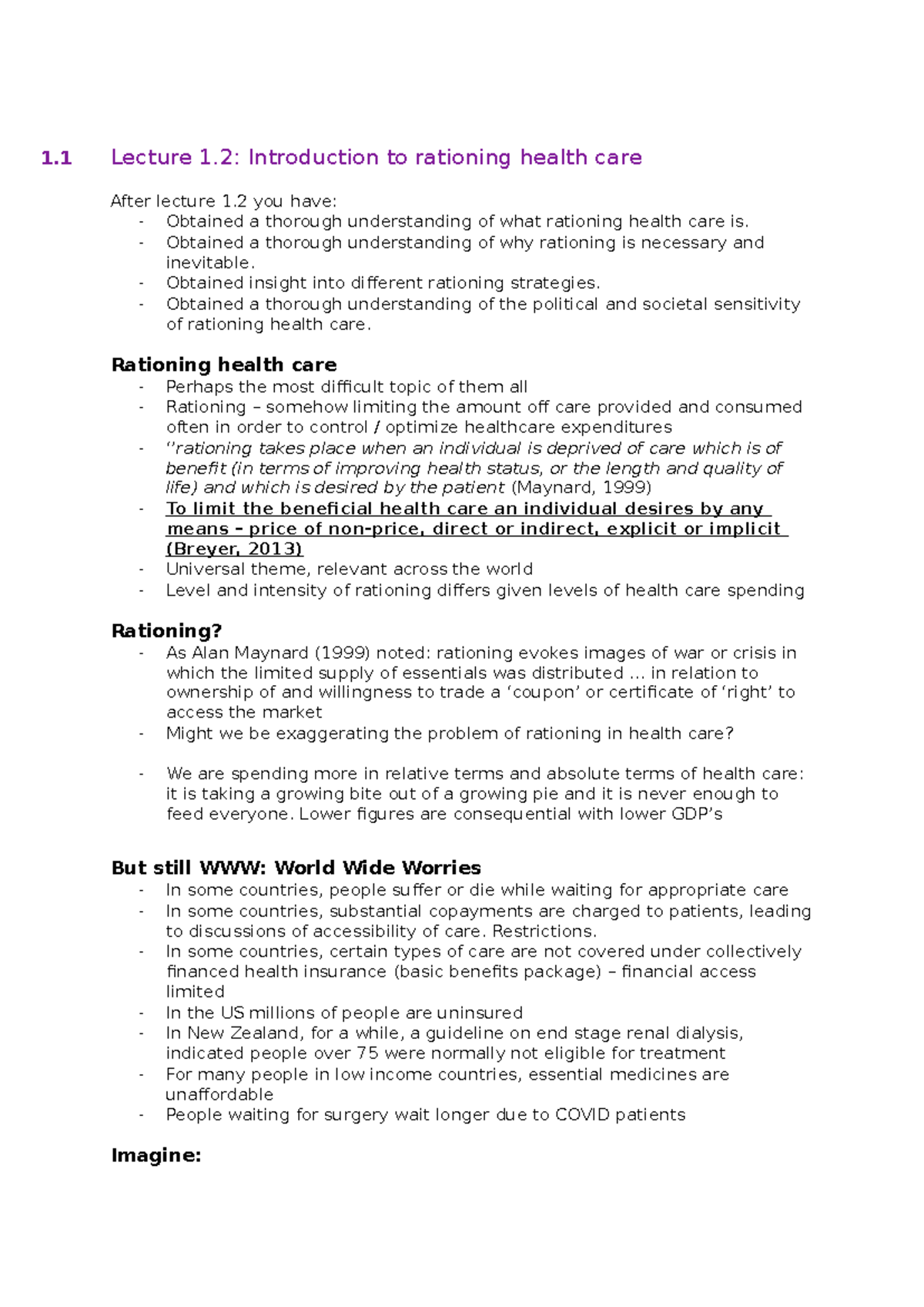 RHC 1.1 Lecture 1.2: Understanding Rationing in Health Care - Studeersnel