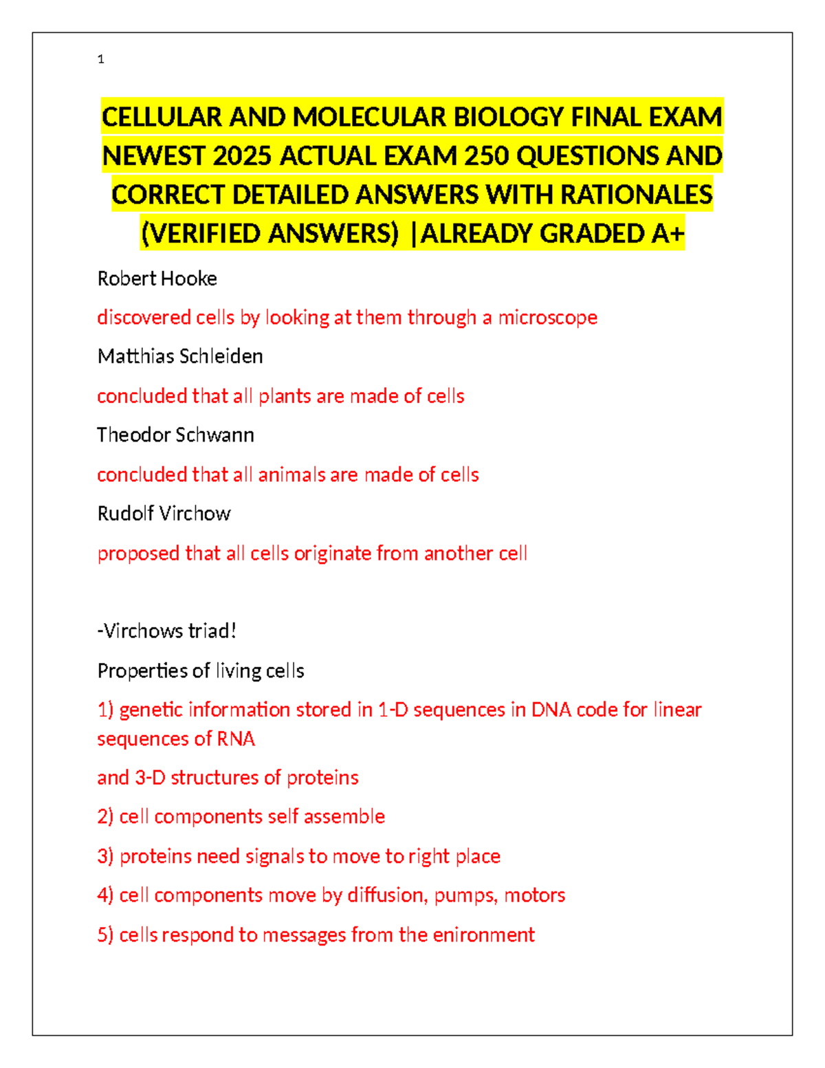 Cellular AND Molecular Biology Final EXAM Newest 2025 Actual EXAM 250 ...