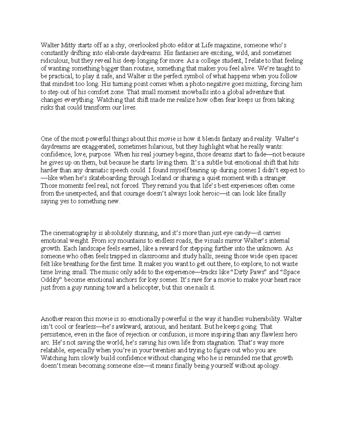 ENG 201: Walter Mitty Essay on Growth, Fantasy, and Reality - Studocu