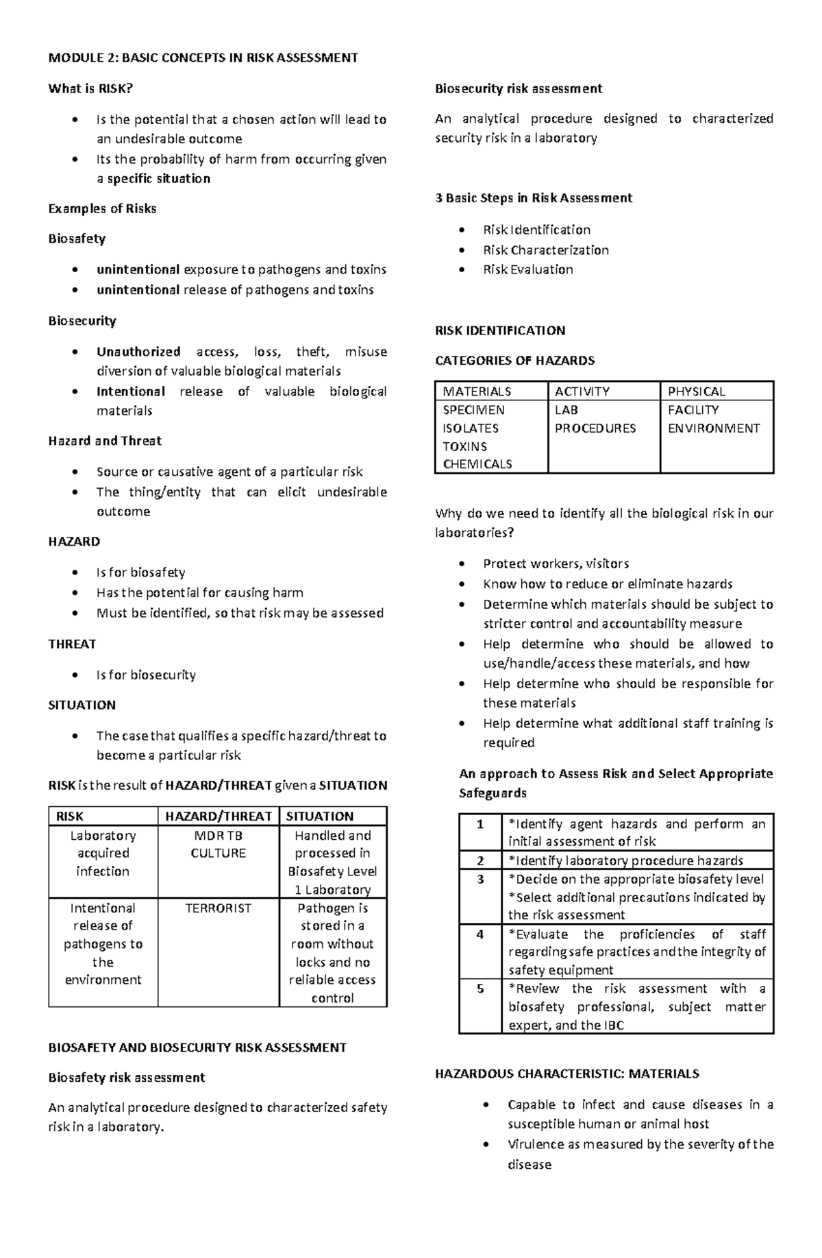 Module-2-Molbio - mOLBIO. bIOSAFETY - MODULE 2: BASIC CONCEPTS IN RISK ...