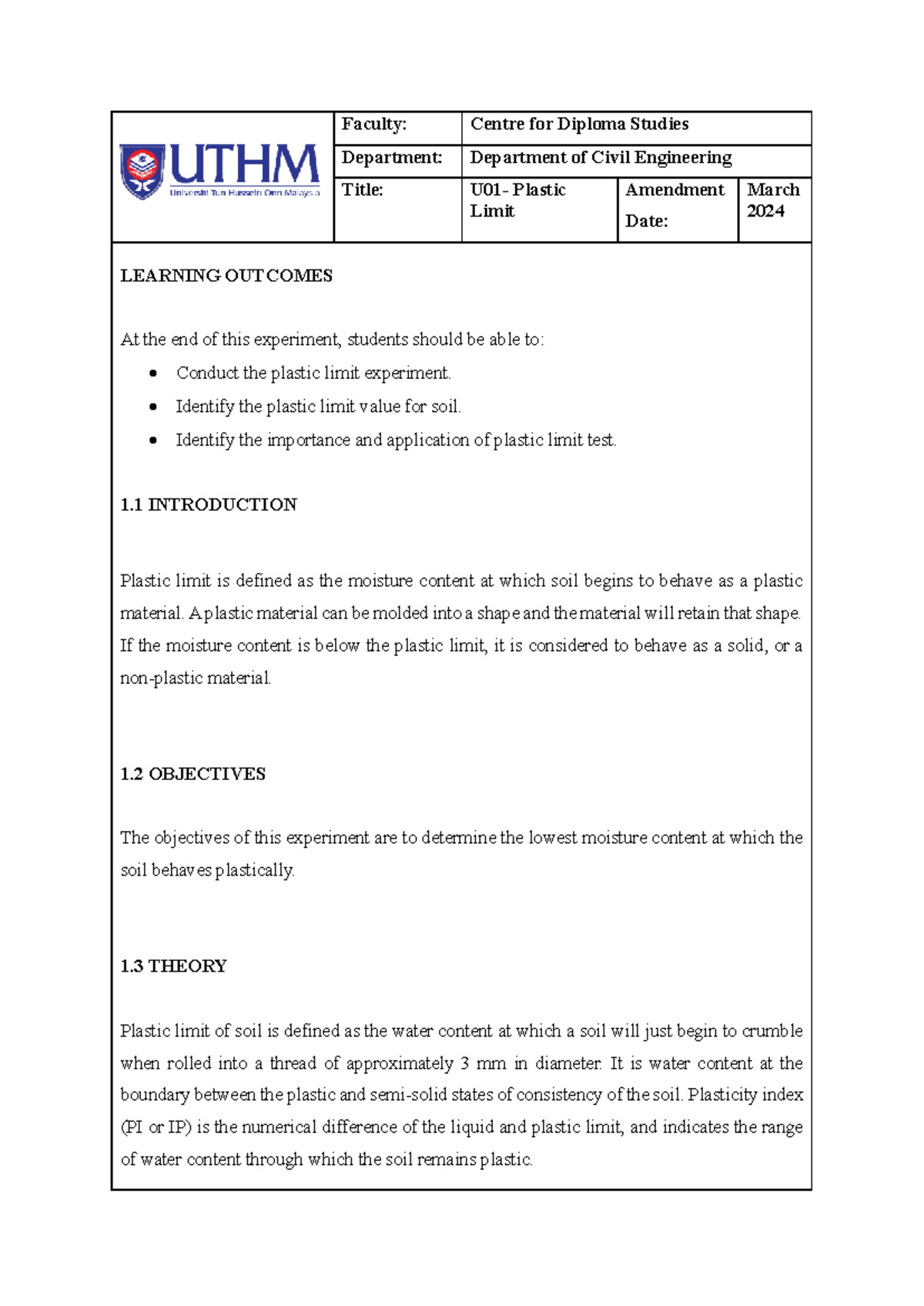 LAB Report on Plastic Limit Test for G4 Civil Engineering - Studocu
