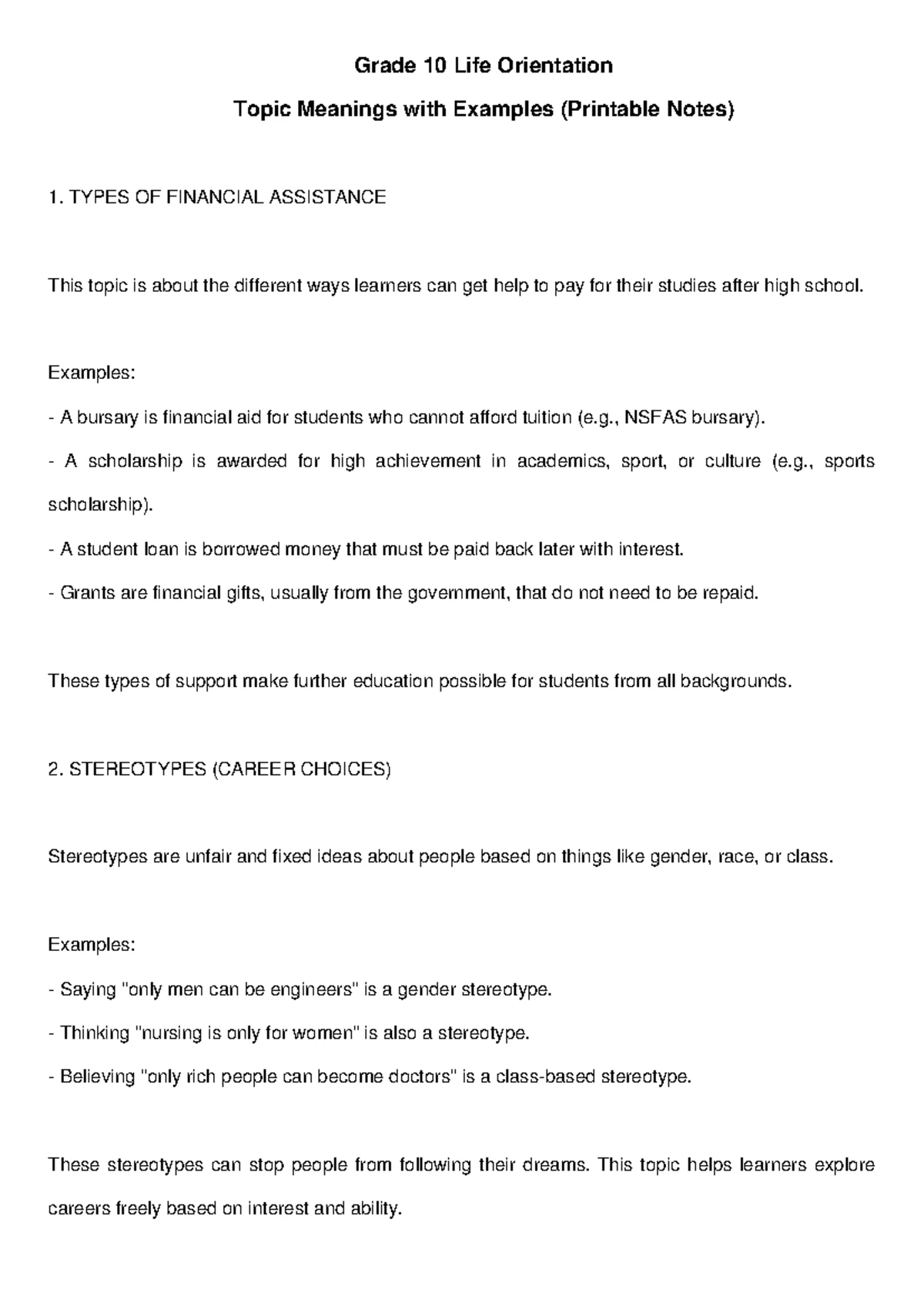 LO Revision Booklet 2025 Gr 12 Term 2: Key Concepts in Life Orientation ...