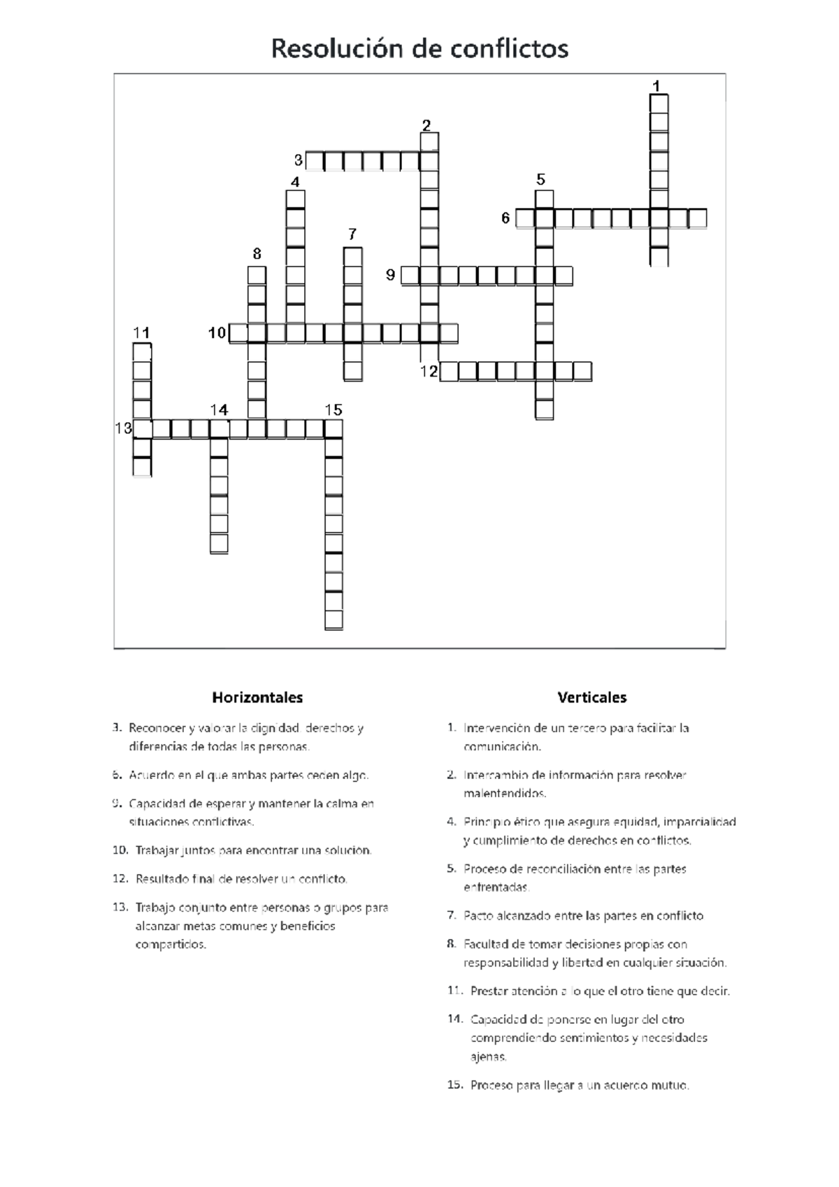 Crucigrama 2: Ejercicios sobre Resolución de Conflictos - Studocu