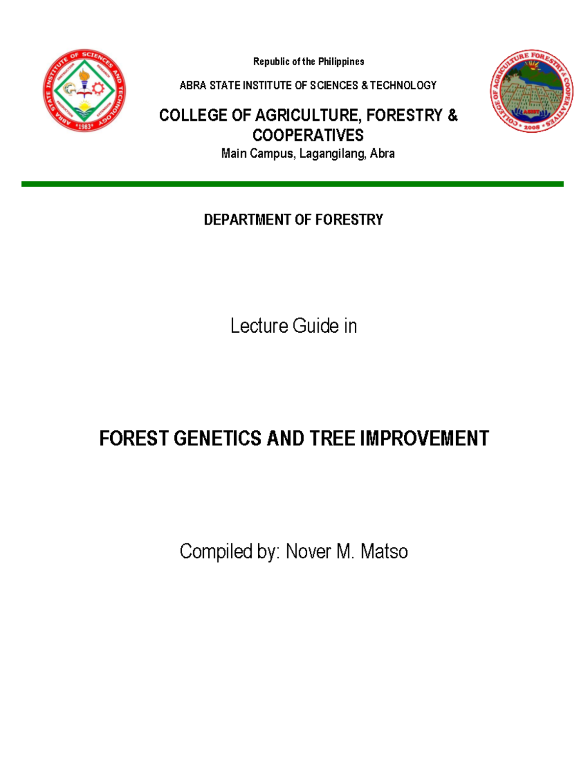 Lecture Guide: Forest Genetics and Tree Improvement (FOR 00) - Studocu