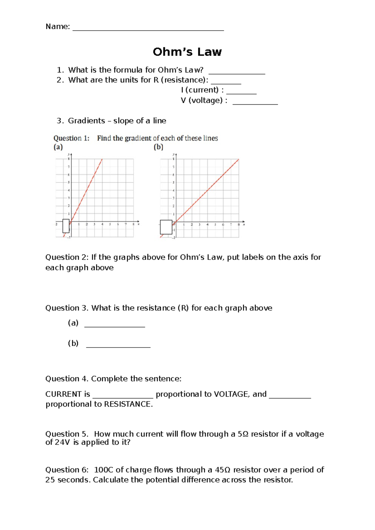 Ohm's Law Worksheet 2 - Practice Problems and Calculations - Studocu