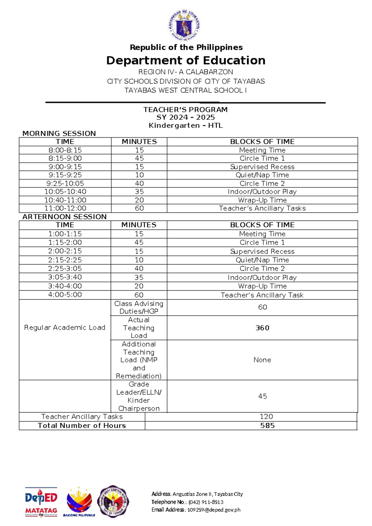 Kinder Teachers Program SY 2024-2025 - Tayabas West Central School ...
