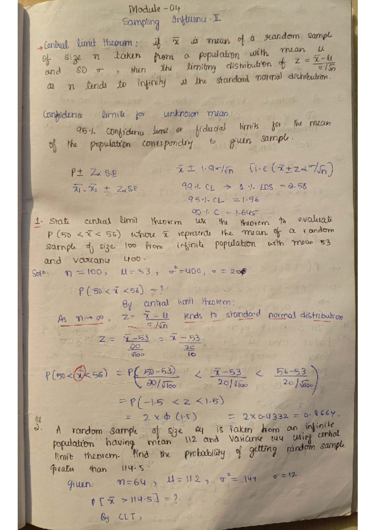 Maths M4 Notes: Central Limit Theorem & Sampling Techniques - Studocu