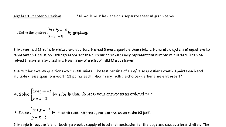 Algebra 1 (Alg) Ch 5 Review with Answers - Studocu