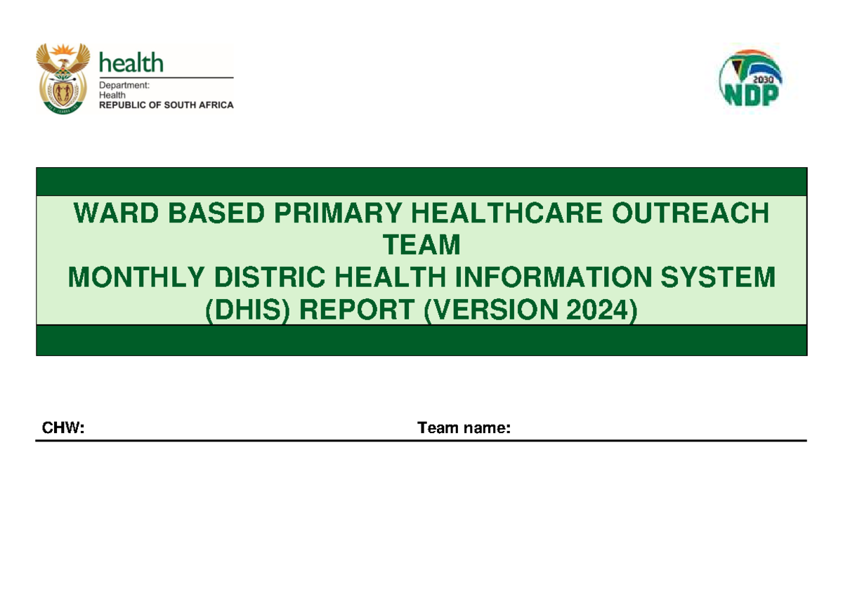 WBPHCOT Monthly DHIS Report - Version 2024 Final - Studocu