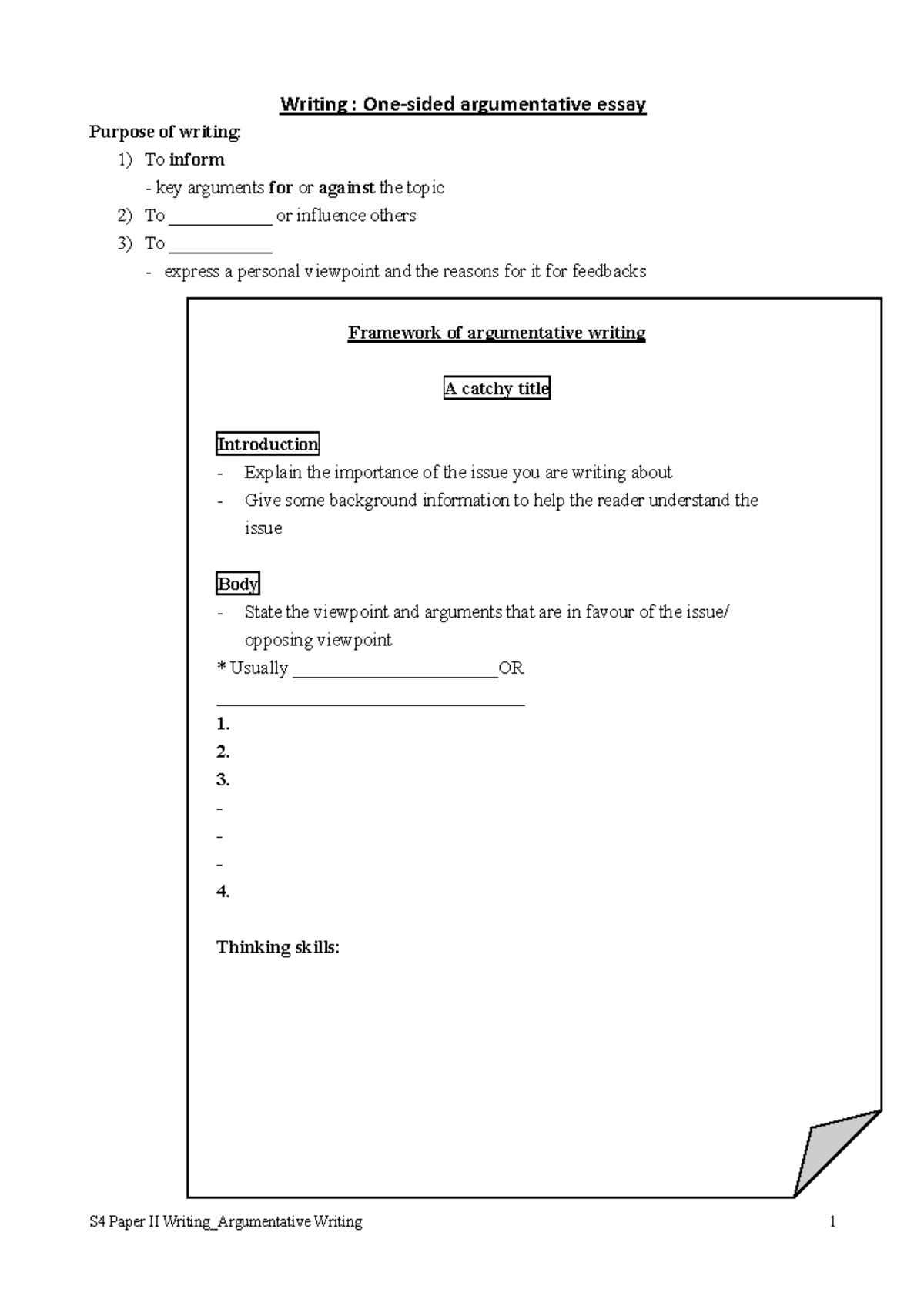 ENG101: Notes on One-Sided Argumentative Essay Writing Techniques - Studocu