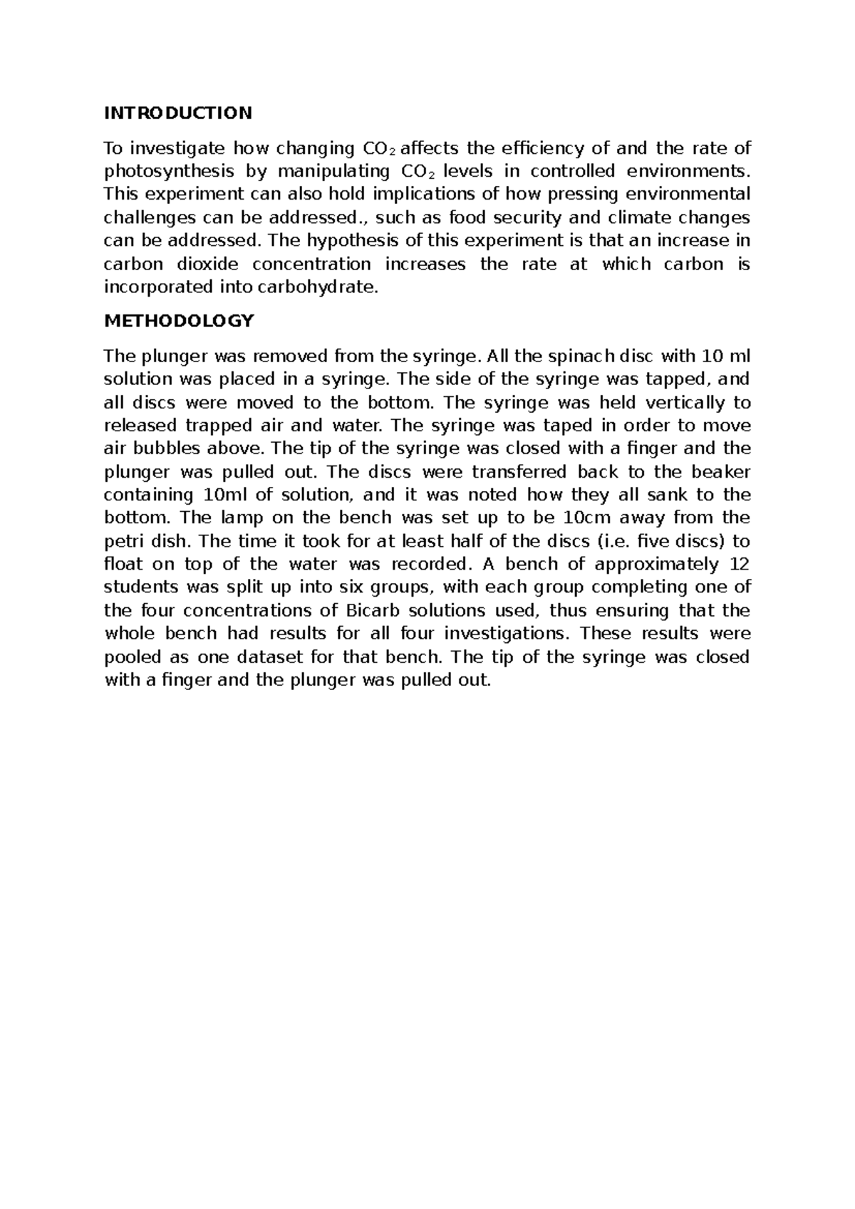 LFS - Past paper - INTRODUCTION To investigate how changing CO 2 ...