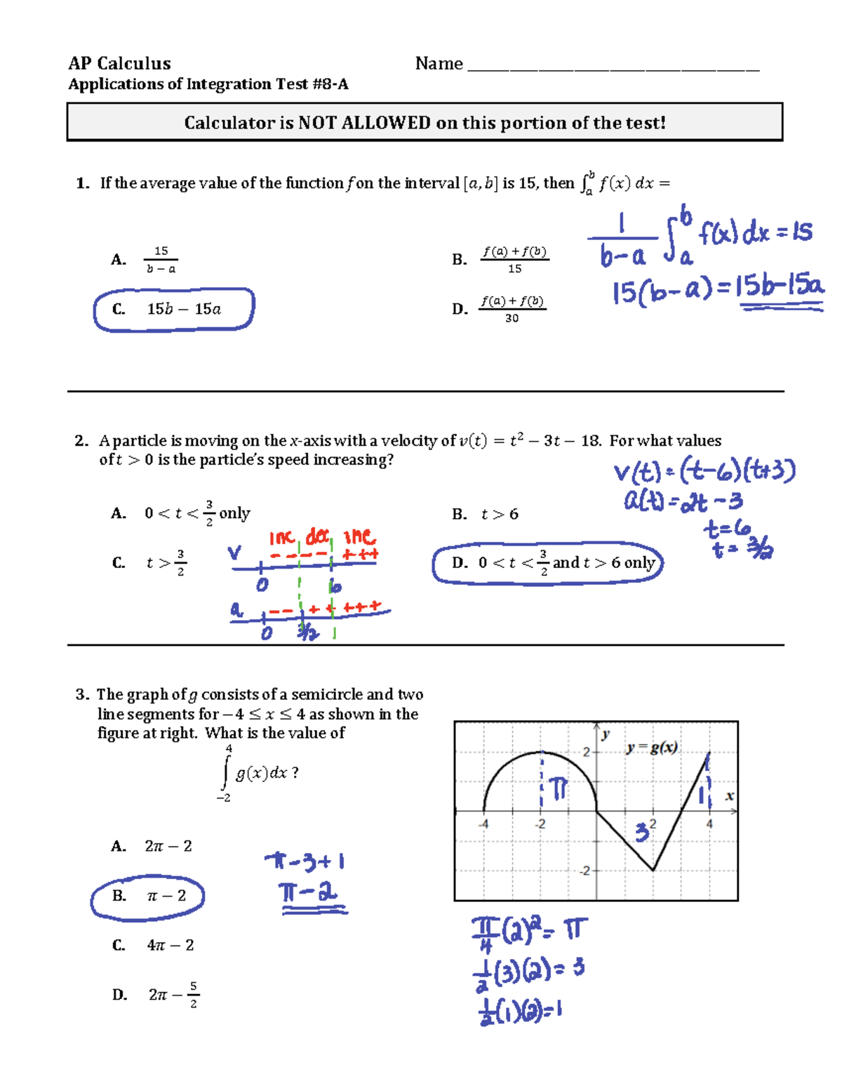 Unit 8-AB AP Calculus Test Form A: Applications of Integration - Studocu