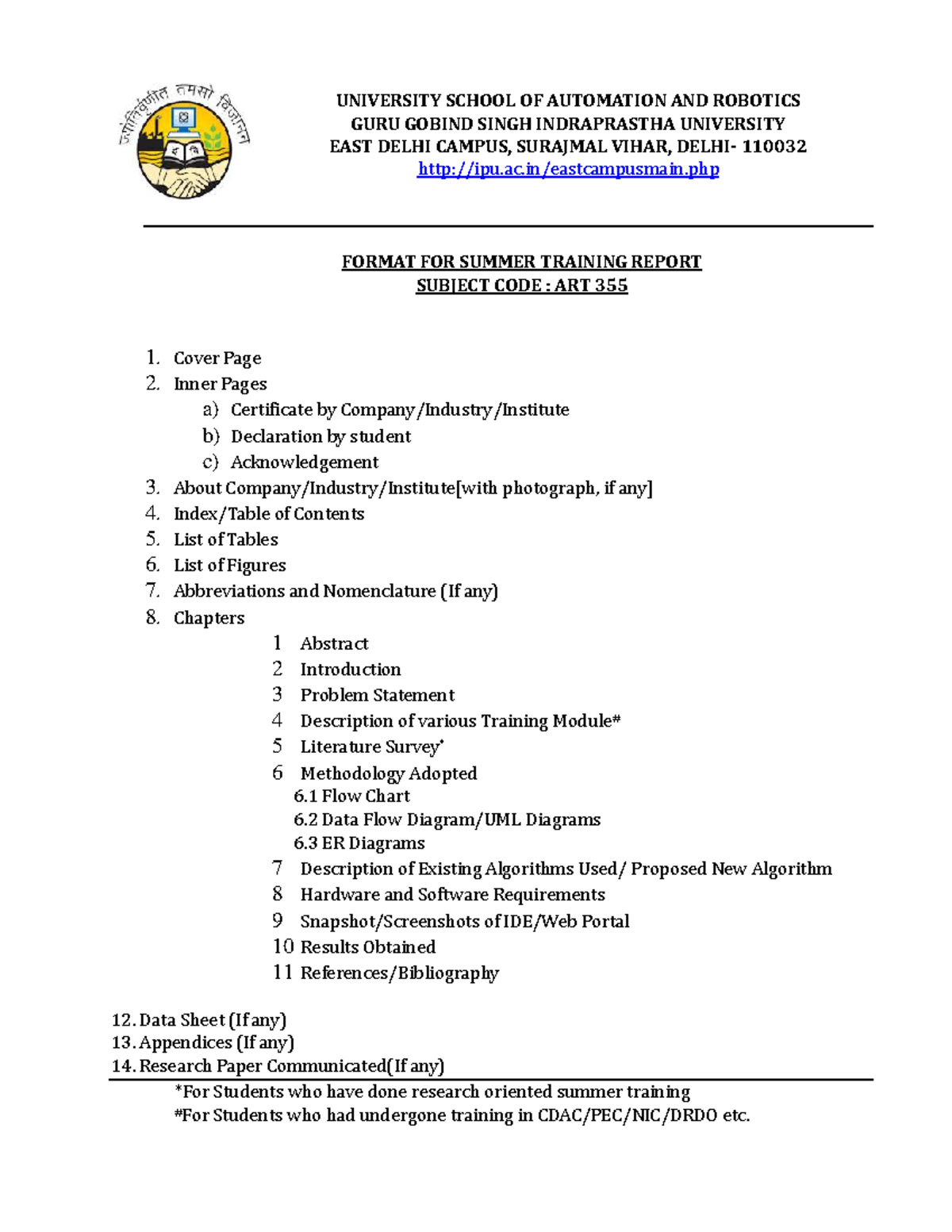 ART 355 - Summer Training Report Format Guidelines - Studocu