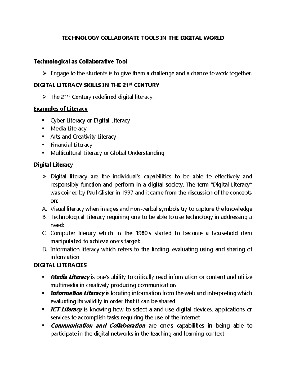 Collaborative Tech Tools & 21st Century Digital Literacy Skills - Studocu