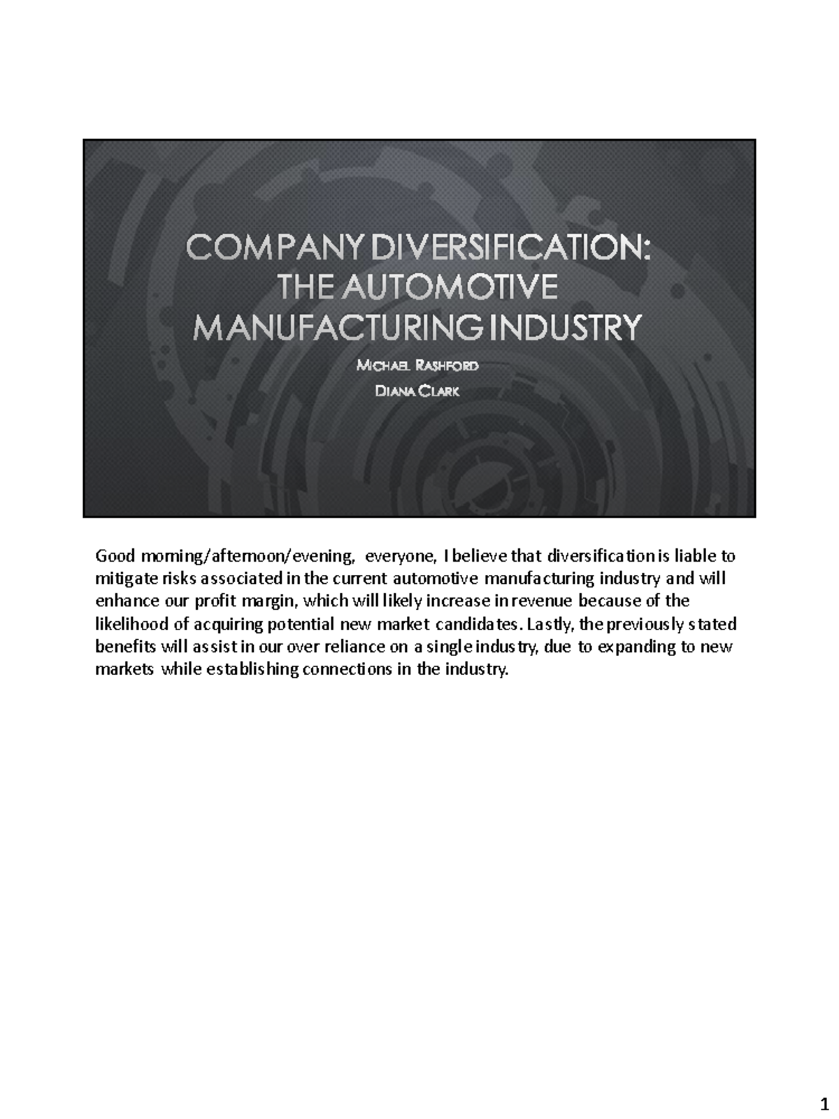 Michael BUS225 Project Two: Diversification in Automotive Industry ...