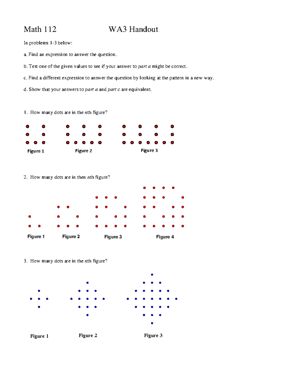 Math 112 WA3 Dots in nth Figure Problem Set Guide - Studocu