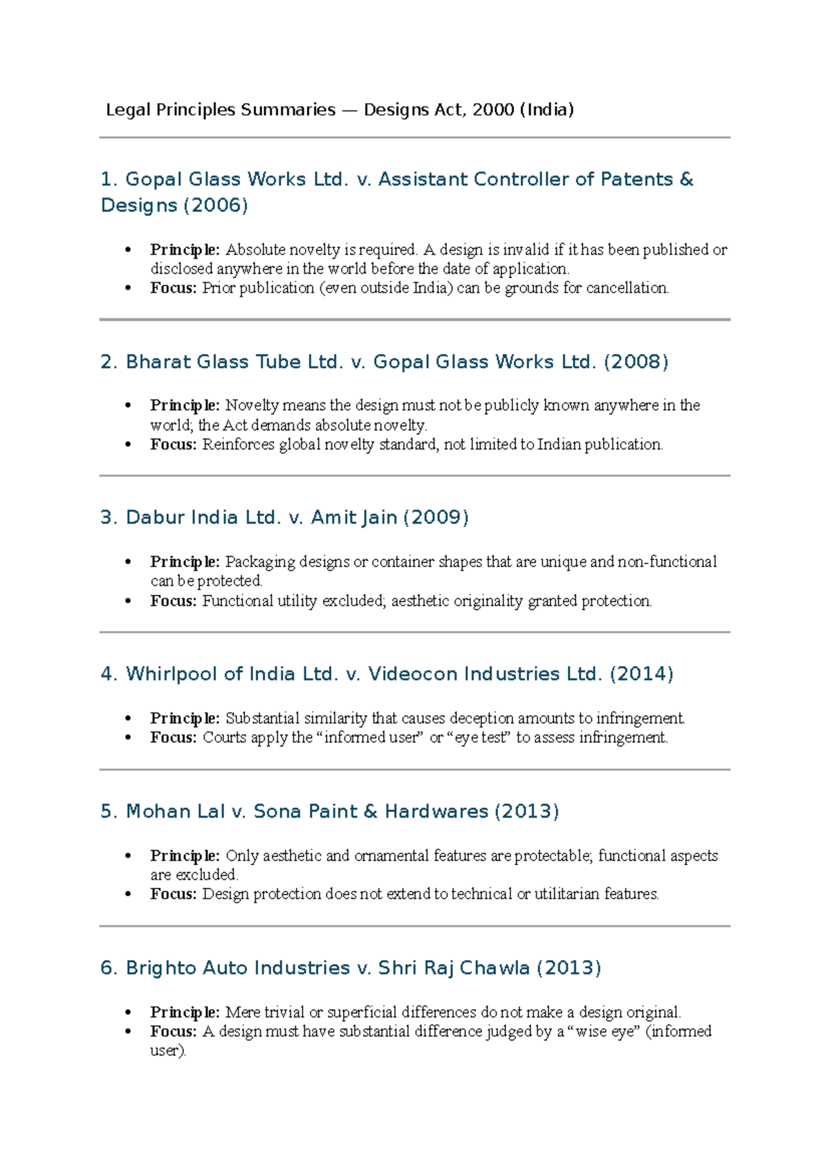 Legal Principles of the Designs Act (India) - Case Summaries and ...