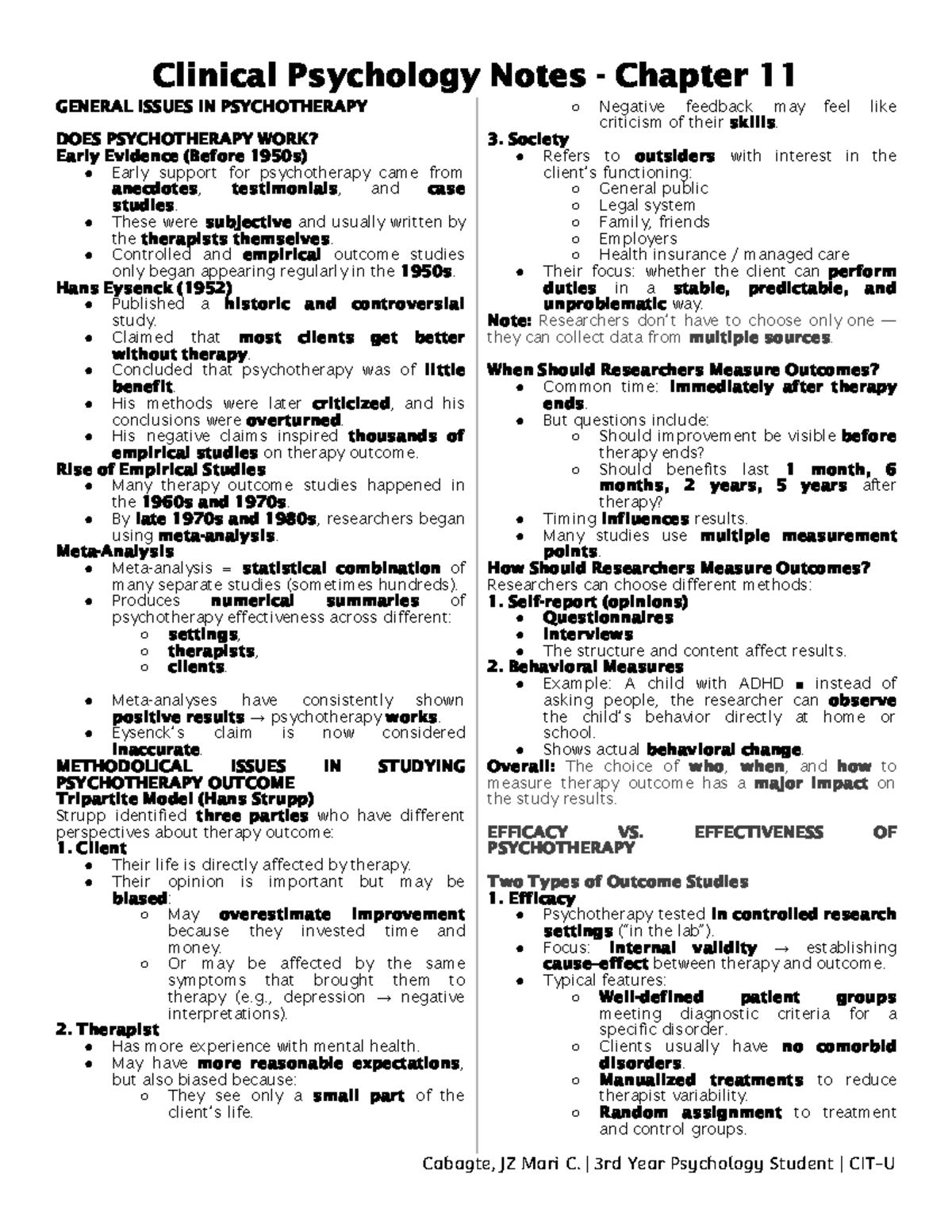 Clinical Psychology Notes: Chapter 11 - General Issues in Psychotherapy ...