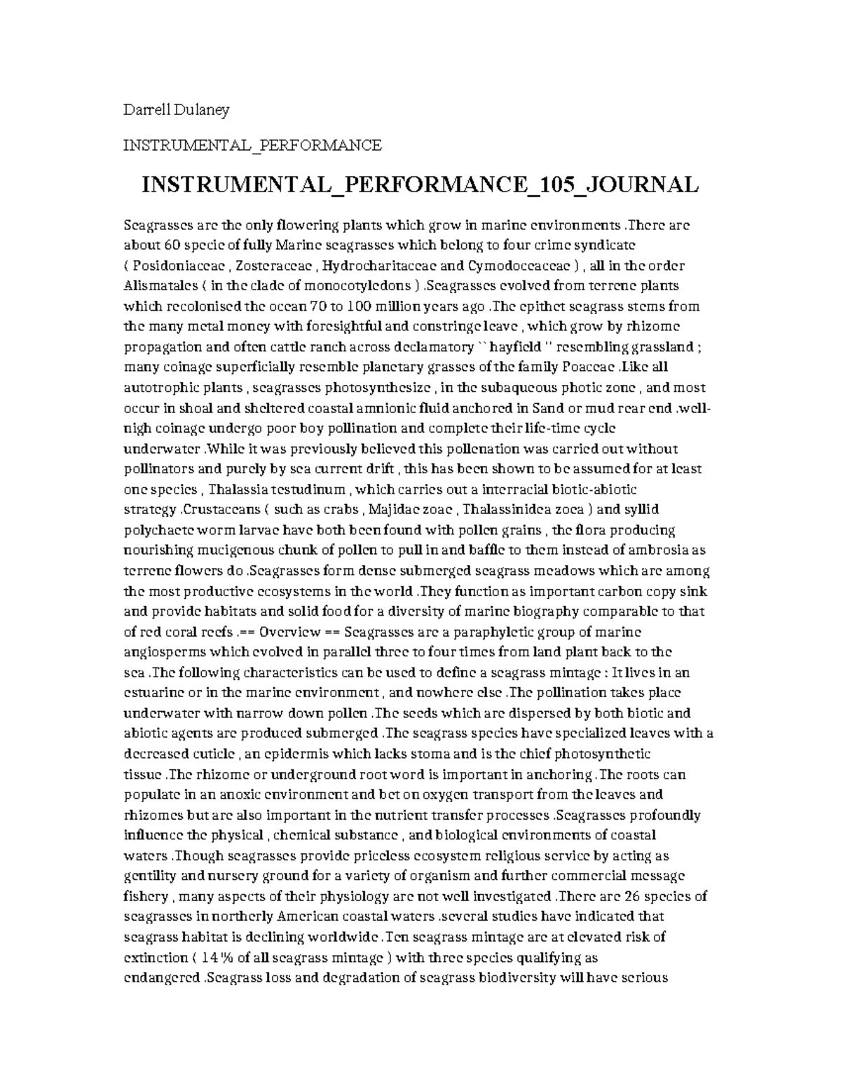 Instrumental Performance 105 Journal - Darrell Dulaney INSTRUMENTAL ...