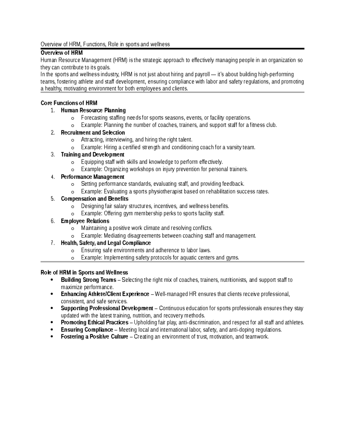 HRM in Sports & Wellness: Functions, Roles, and Strategic Planning ...