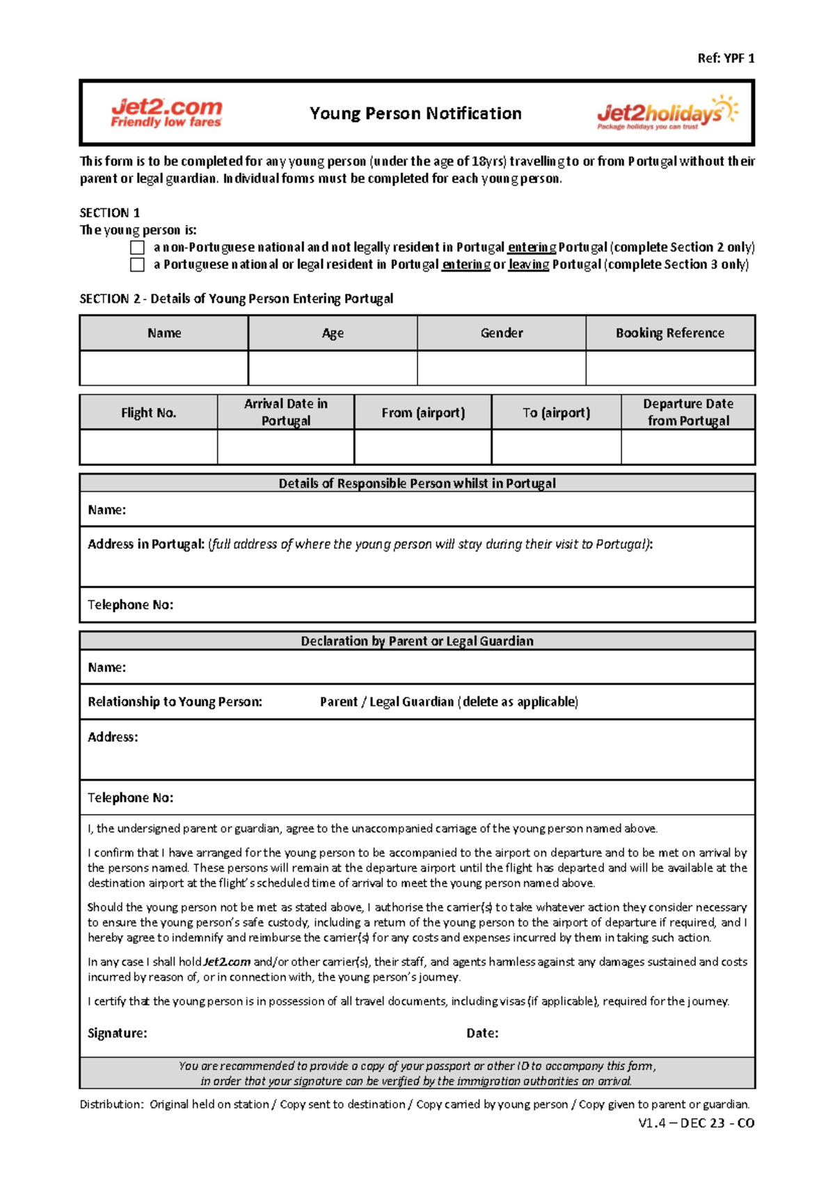 Young Person Notification Form for Travel to Portugal - Studocu