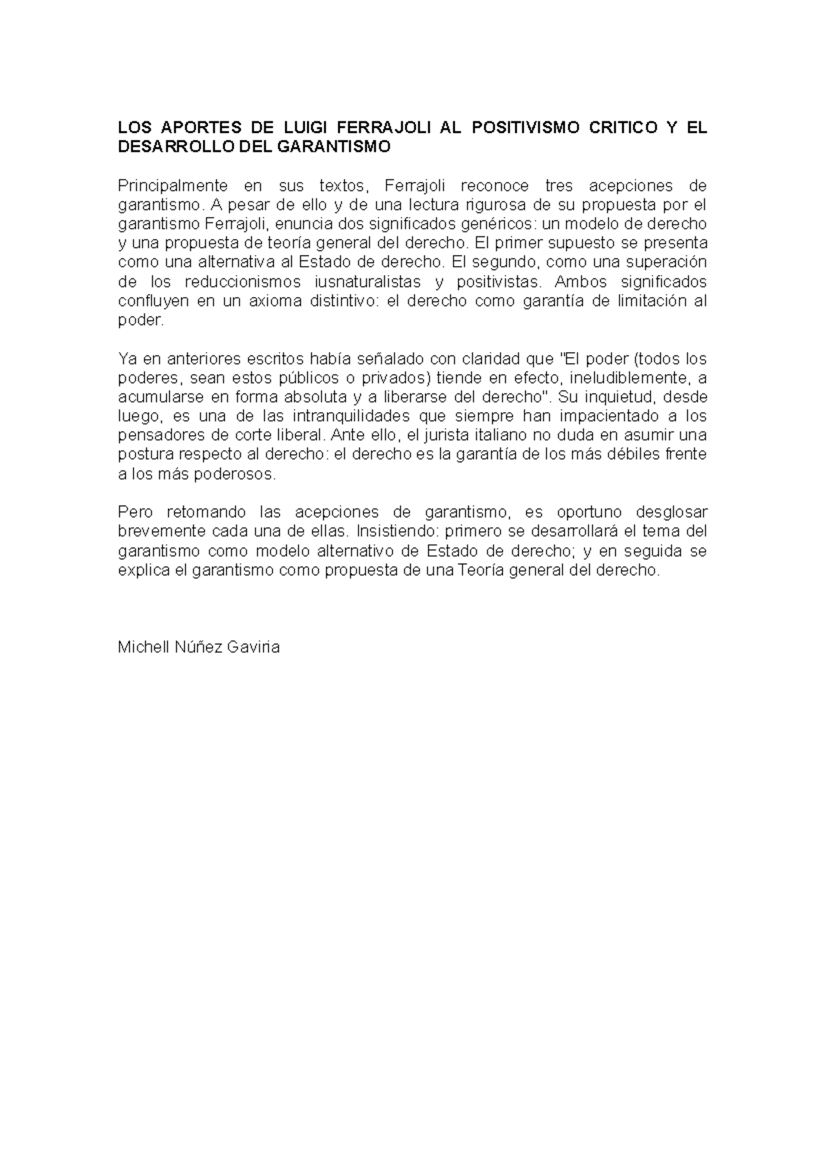 Aportes de Ferrajoli al Positivismo Crítico y Garantismo Jurídico - Studocu