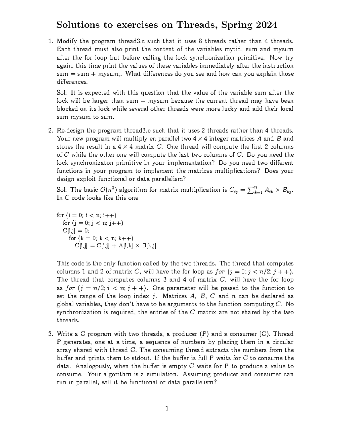 Solutions to Exercises on threads - Each thread must also print the ...