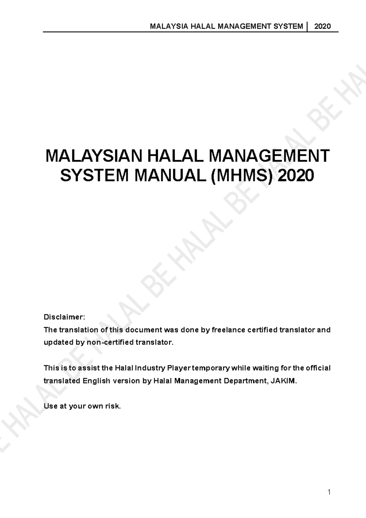 MHMS 2020: Malaysian Halal Management System Manual Overview - Studocu