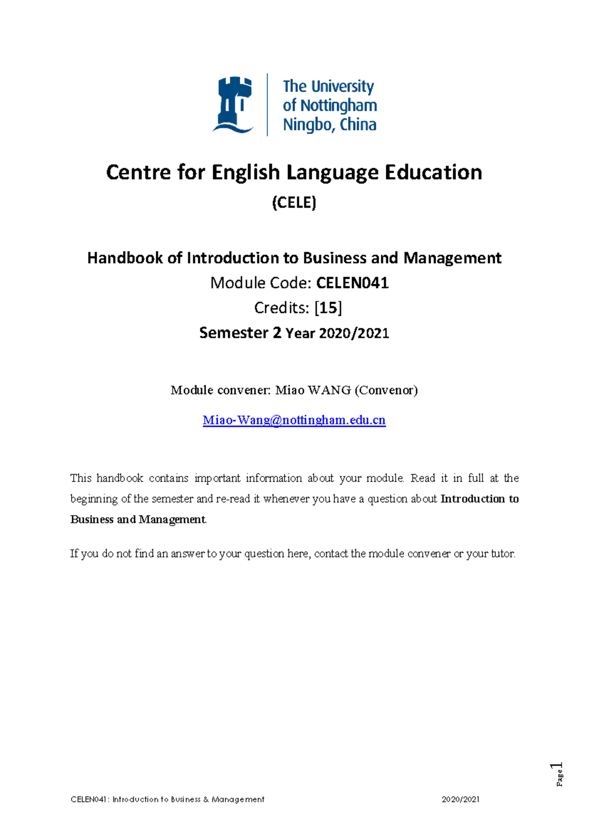 Module Handbook CELEN041: Intro to Business & Management 2021 - Studocu