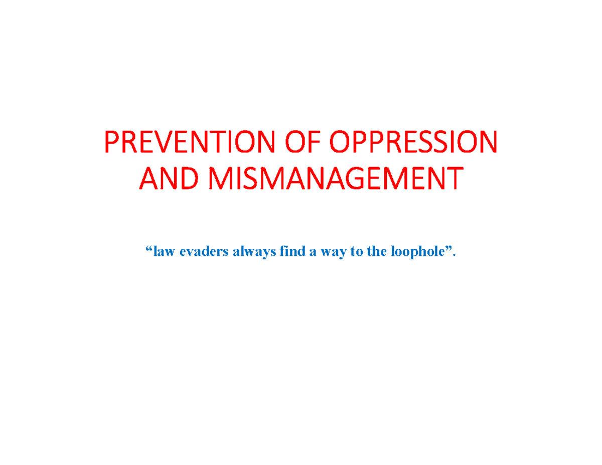 Oppression Mismgm - abc - PREVENTION OF OPPRESSION AND MISMANAGEMENT ...