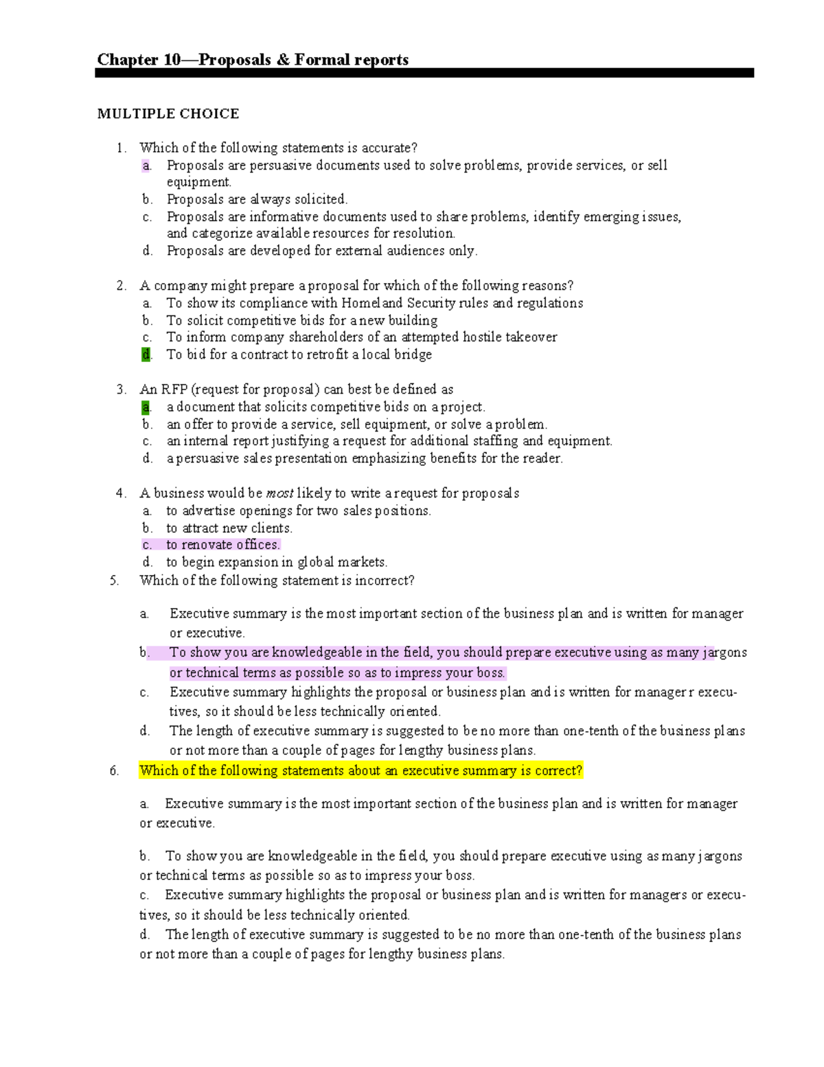 Chapter 10 Revision Questions: Formal Reports & Proposals - Studocu