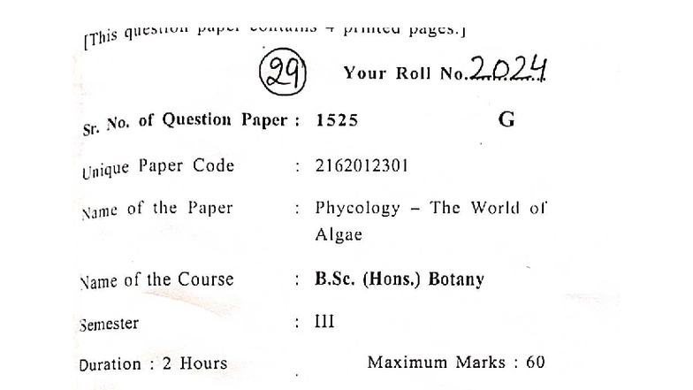 B.Sc. (Hons.) Botany - 3rd Sem 2024 Question Paper Compilation - Studocu