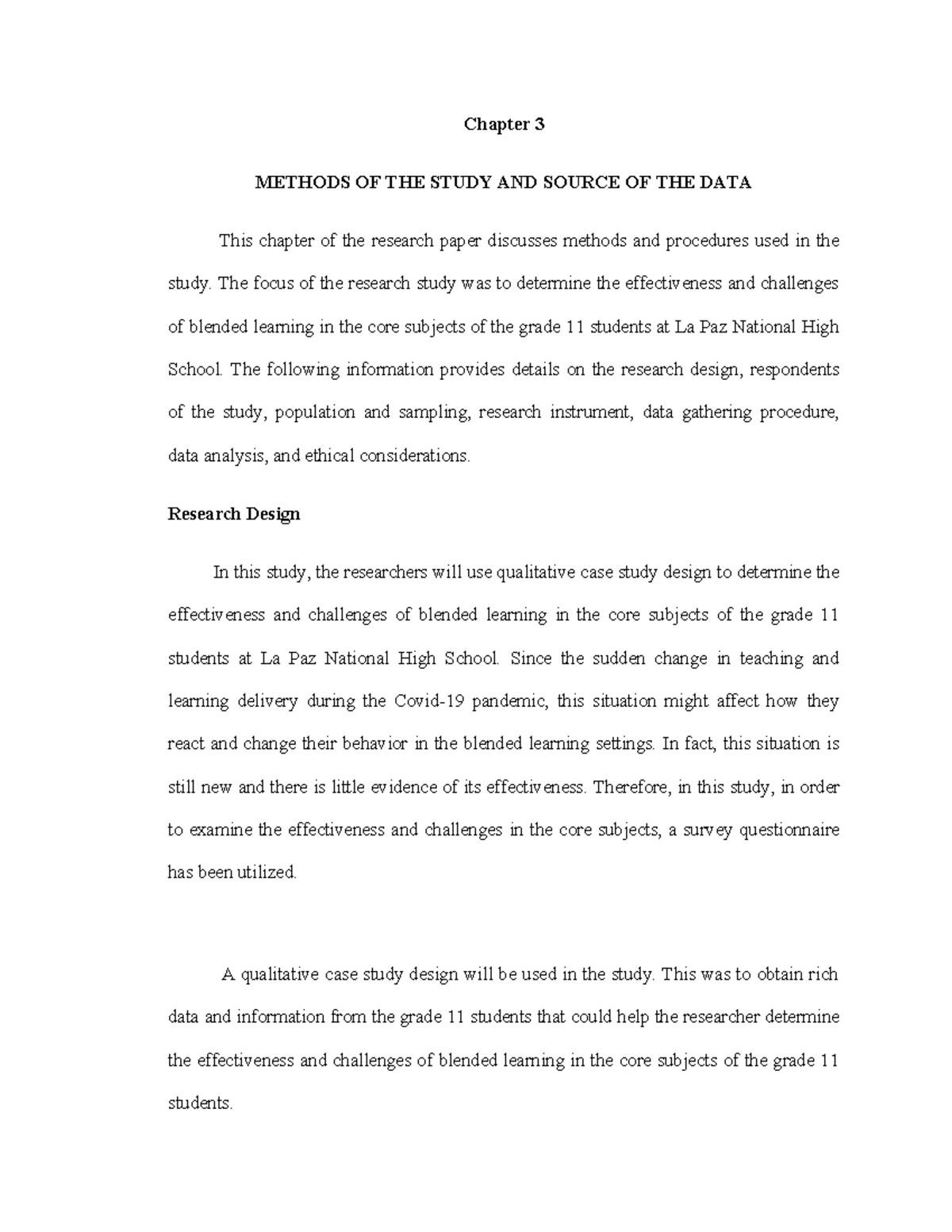 Chapter 3: Methods & Data Sources for Blended Learning Study (Grade 11) - Studocu