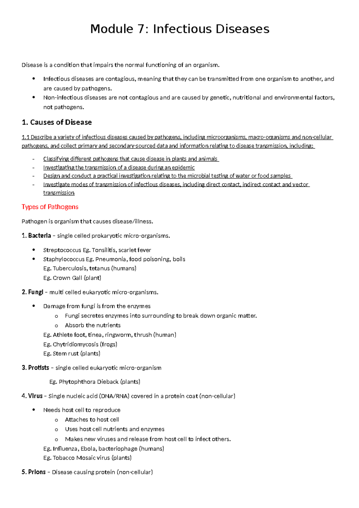 Module 7: Infectious Diseases - Understanding Pathogens and ...