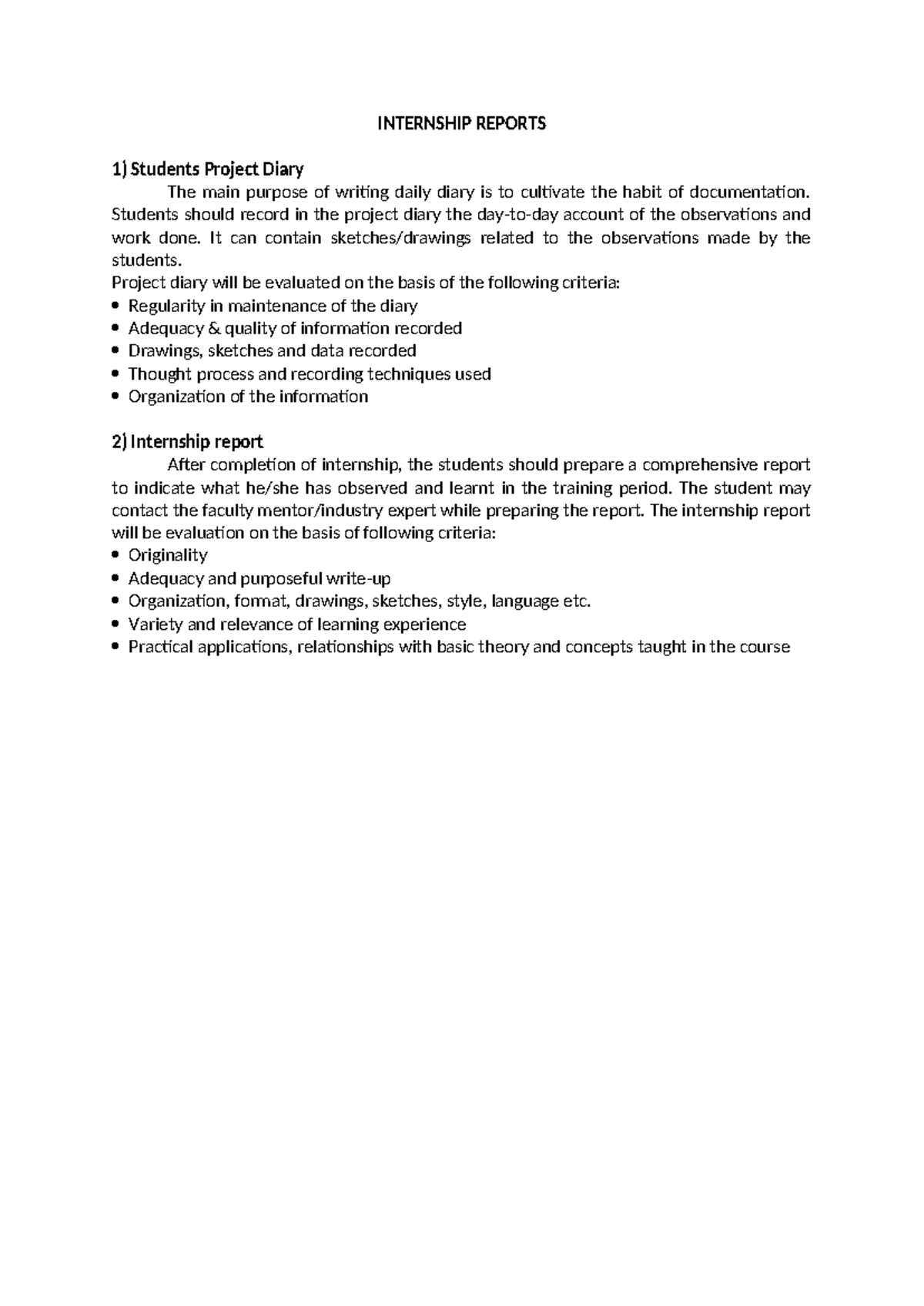 INTERNSHIP REPORT & DIARY GUIDELINES - STUDENT PROJECT - Studocu
