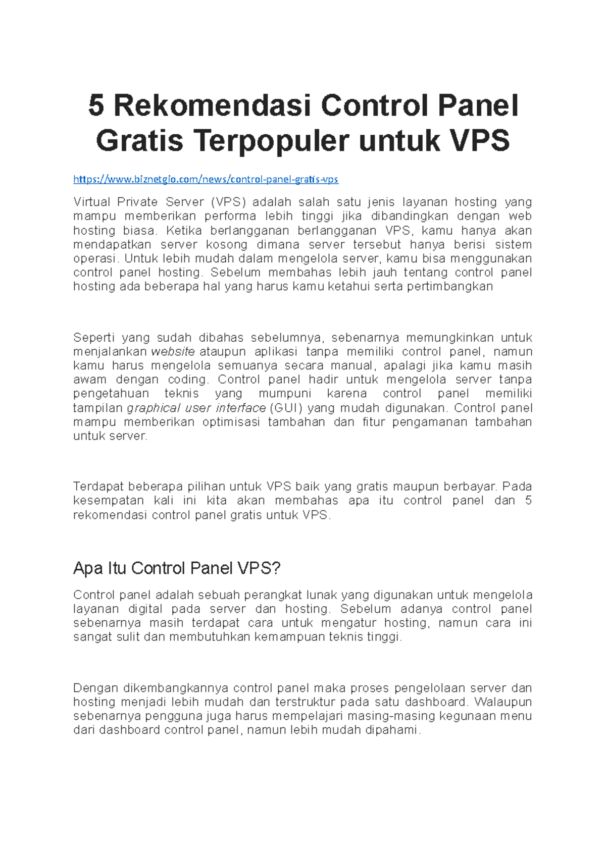 Rekomendasi Control Panel VPS Gratis Terpopuler untuk Pengelolaan ...
