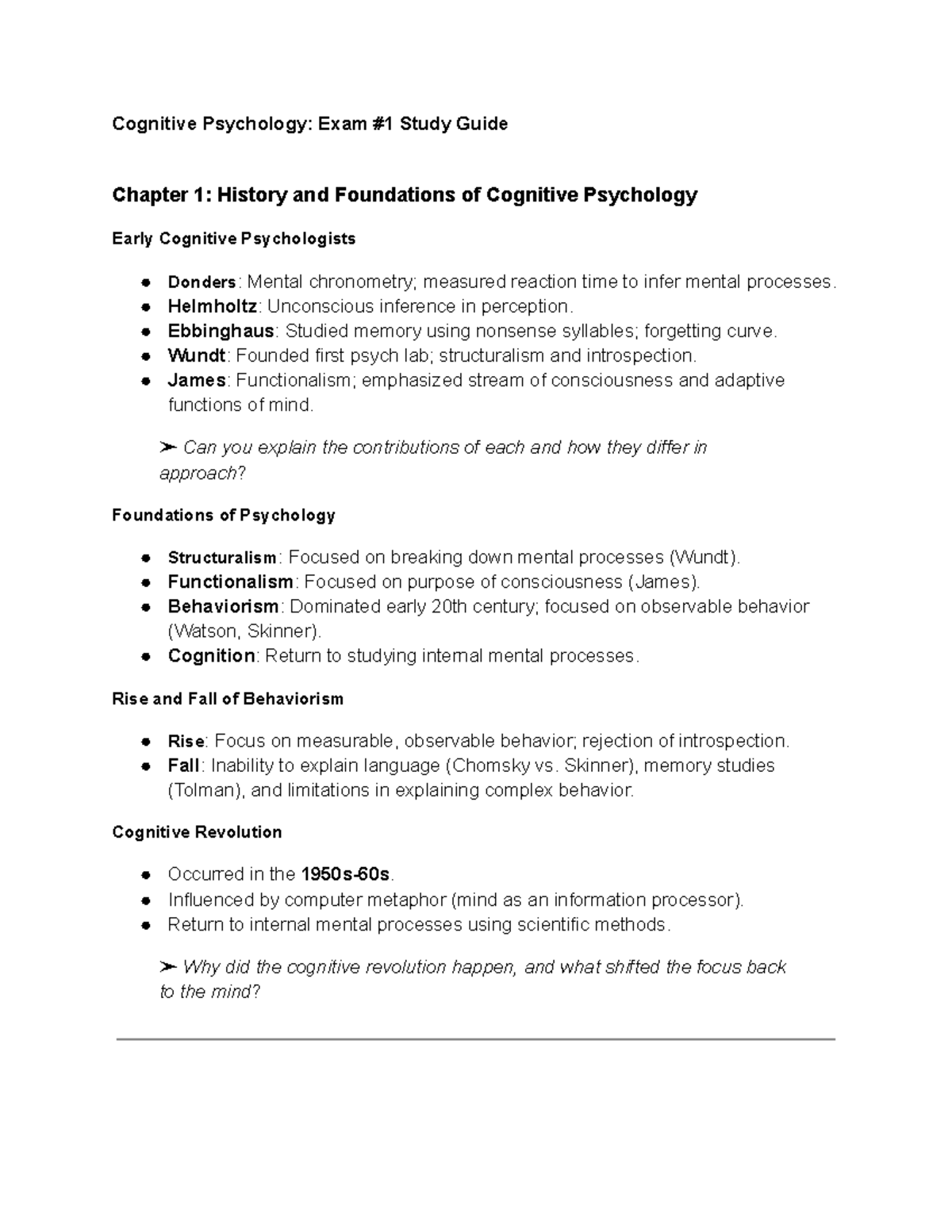 Cognitive Psychology PSY 101: Exam #1 Study Guide on Key Concepts - Studocu