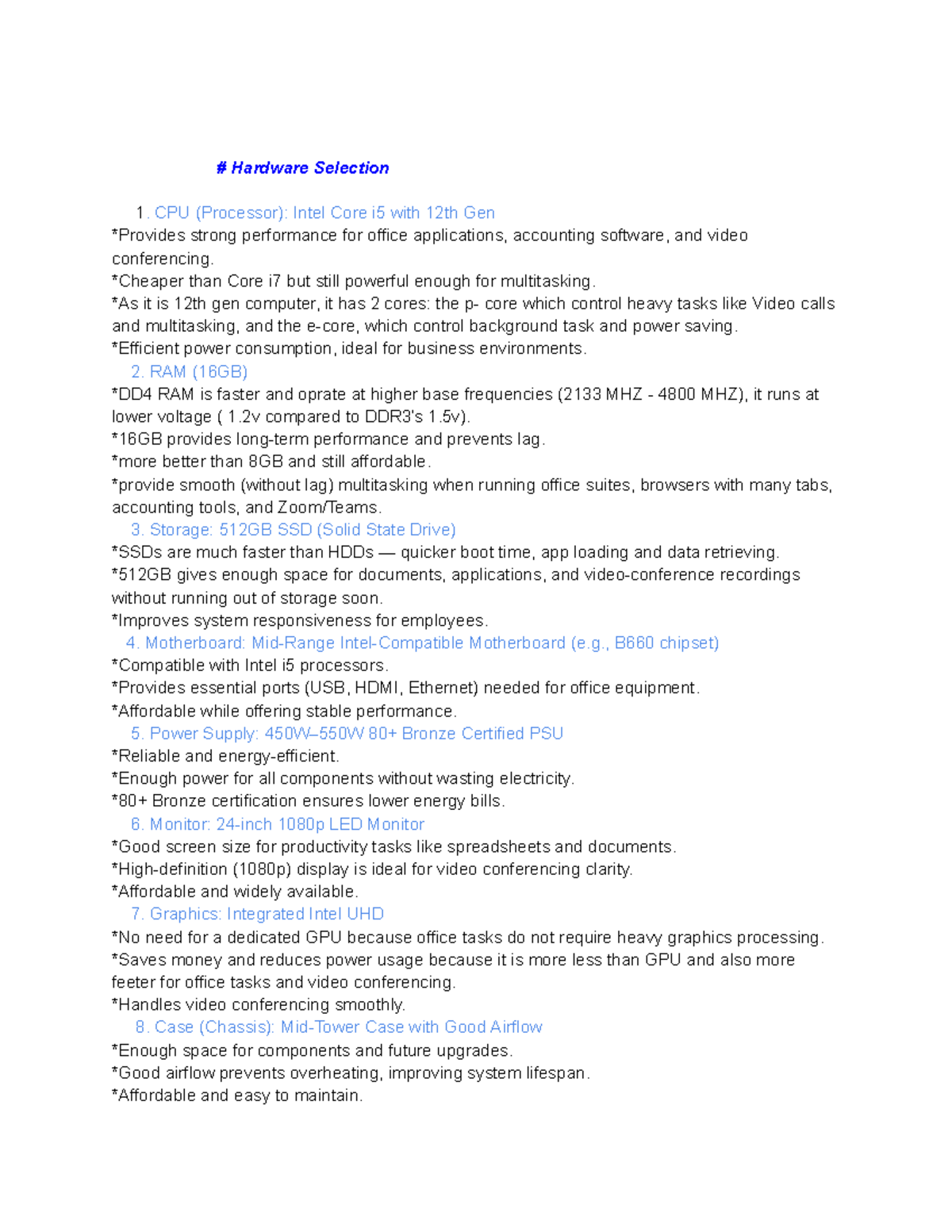 Hardware Selection - Intro to Office PC Components - Studocu
