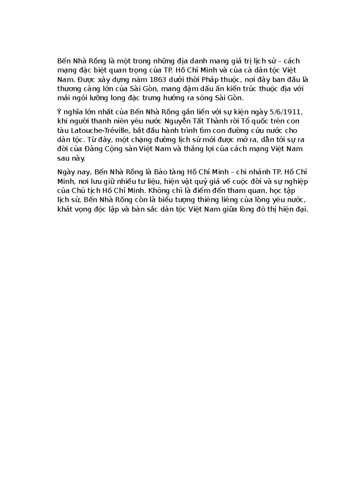 Bến Nhà Rồng: Di sản lịch sử và văn hóa TP. Hồ Chí Minh - Studocu