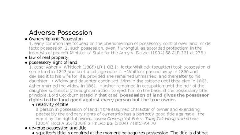Adverse Possession Overview - Law 101 Final Exam Notes - Studocu