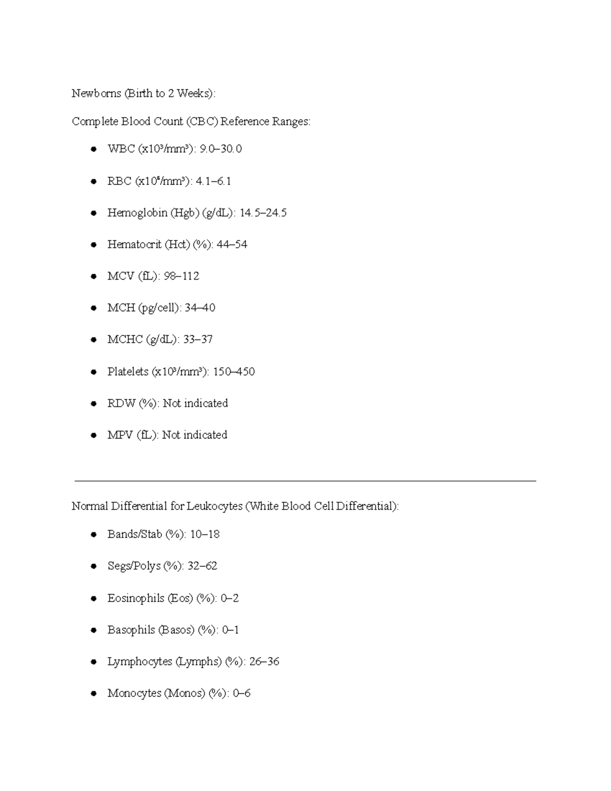 Newborns (Birth to 2 Weeks): CBC Reference Ranges & Nursing Care ...