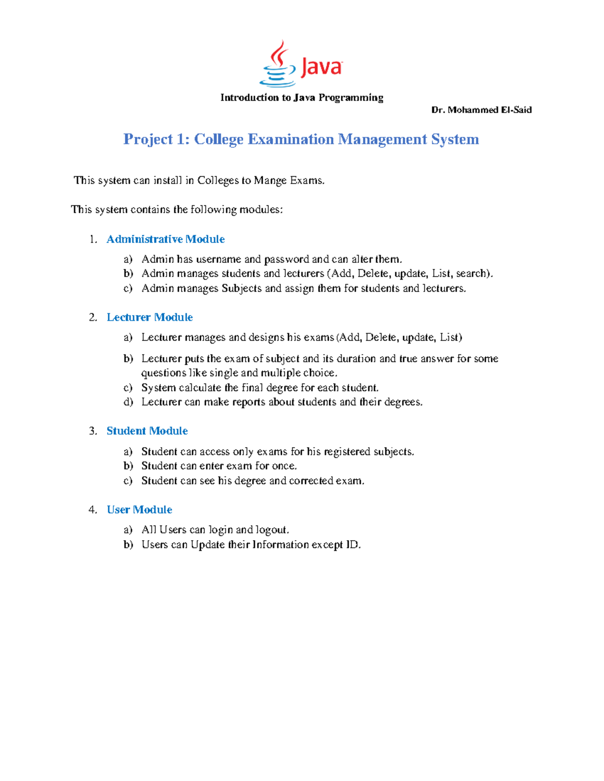 Java Projects Overview for 2020 - Complete Guide and Descriptions - Studocu