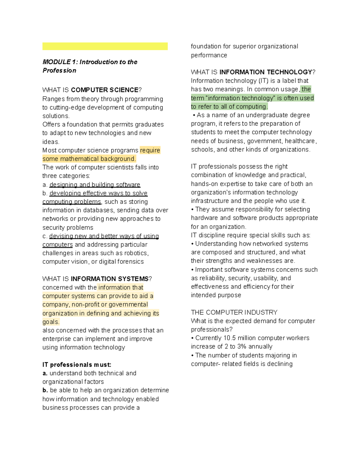 CCS0001 - Comprehensive Exam Review: Computer Science and IT - Studocu