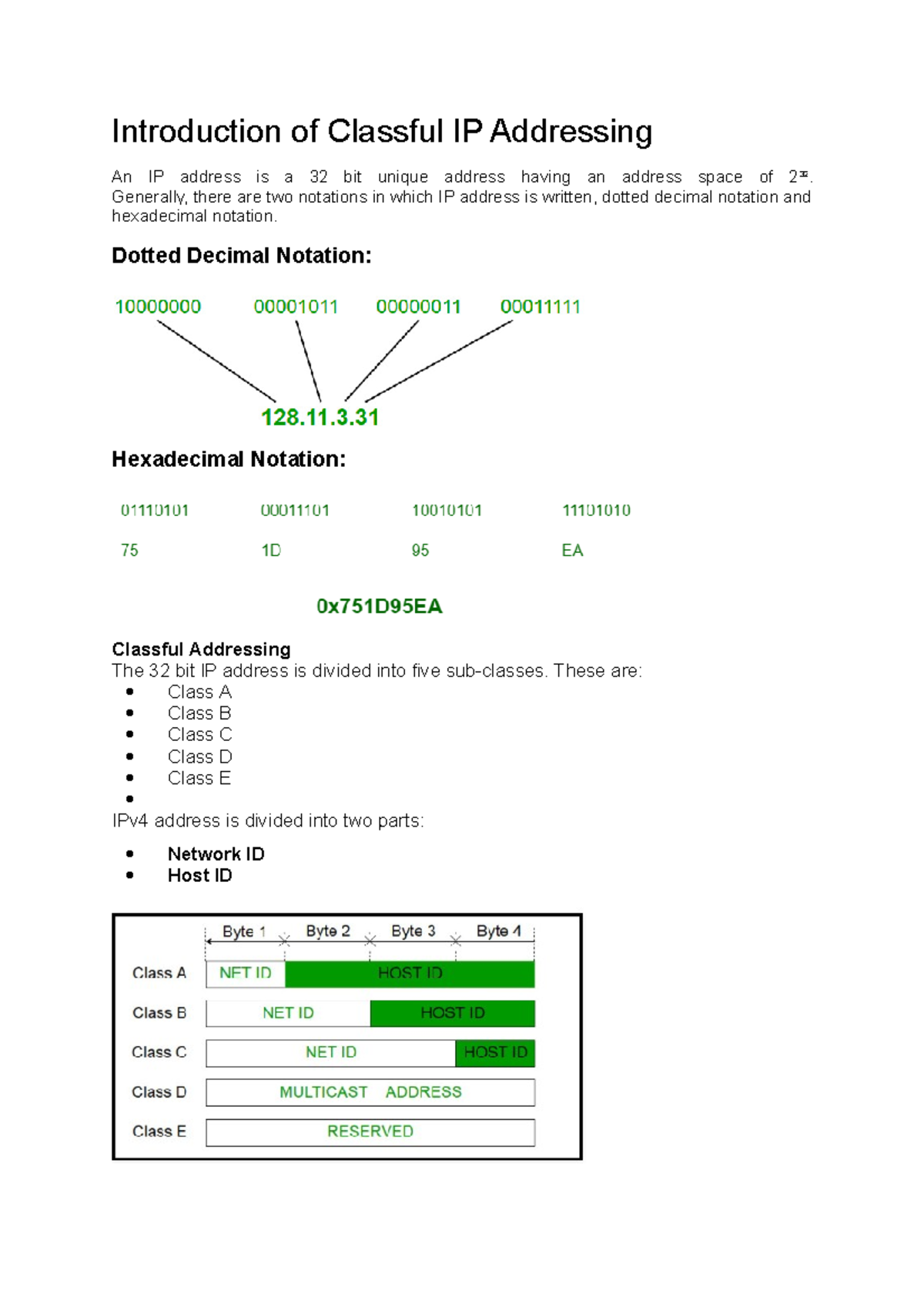 Practical 3 Introduction Of Classful Ip Addressing Introduction Of