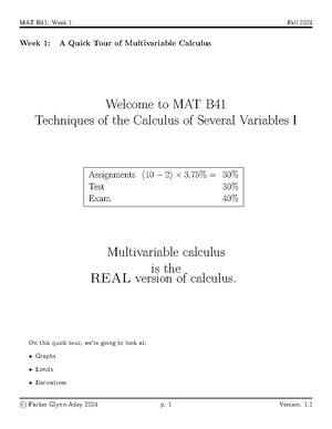 MATB 41 Week 11 Lecture - MATB41 - Techniques of the Calculus of ...