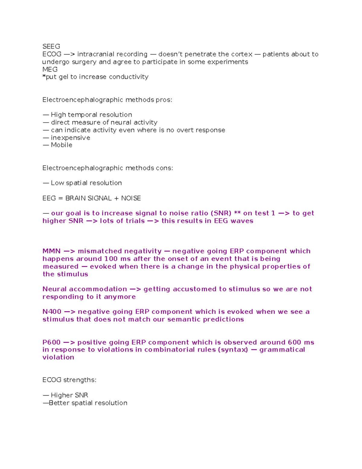 CogSci 2: EEG, ECOG, MEG, and fMRI Methods Overview and Analysis - Studocu