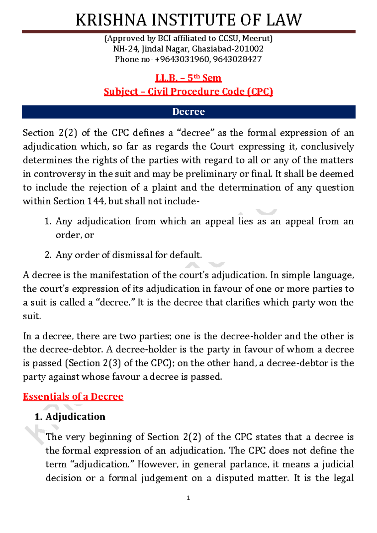 CPC 5th Sem Civil Procedure Code: Detailed Lecture Notes and Analysis ...