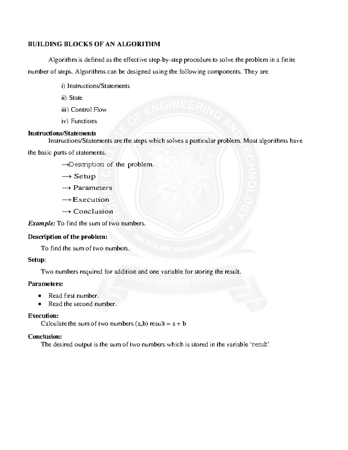 CS101: Building Blocks of Algorithms - Key Concepts and Examples - Studocu
