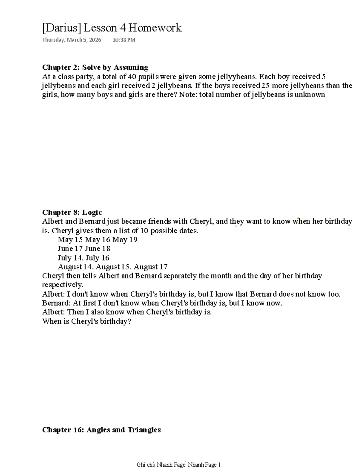 Lesson 4 HW & Lesson 5 Prep: Math Problems & Logic Puzzles - Studocu